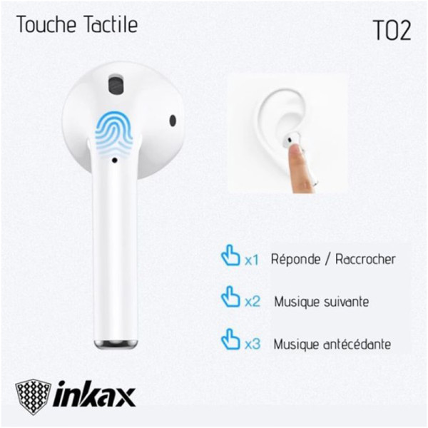 ÉCOUTEURS BLUETOOTH INKAX T02 - BLANC